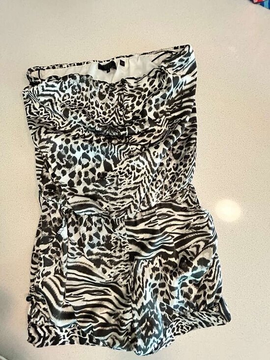 Guess | Pants & Jumpsuits | Strapless Mixed Animal Print Romper Shorts ...